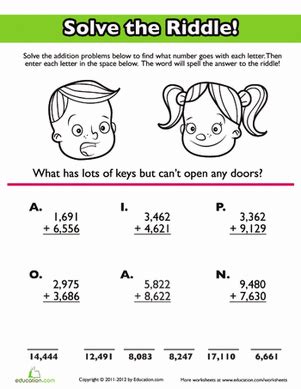Solve The Riddle With Addition Worksheet Worksheets Library