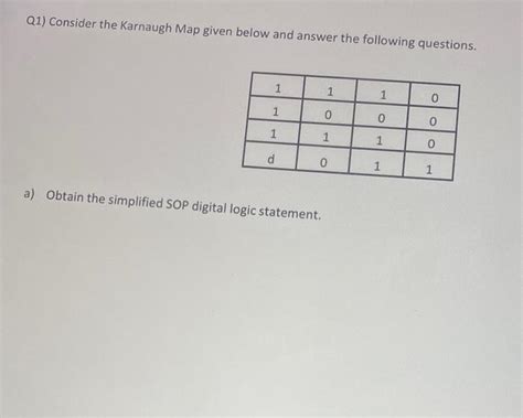 solved q1 consider the karnaugh map given below and answer