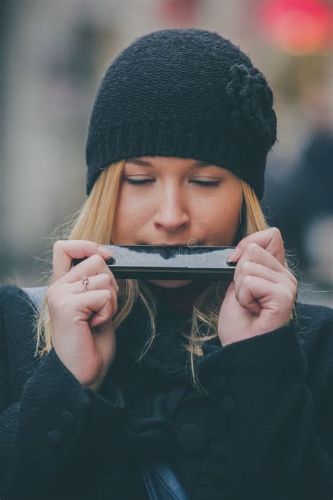 Woman Playing Harmonica Stock Image Image Of Blowing 184910983