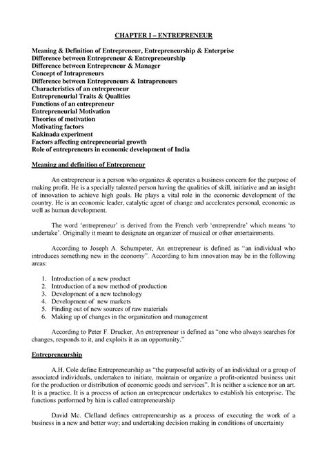 Chapter I Qt Notes CHAPTER I ENTREPRENEUR Meaning Definition Of Entrepreneur Studocu