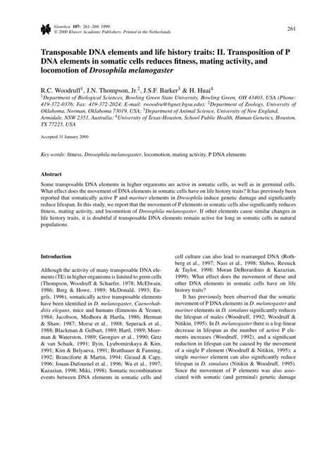 Pdf Transposable Dna Elements And Life History Traits Ii