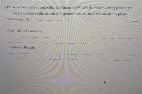 Solved Q2 What Does Bathochromic Blue Shift Mean In Uv