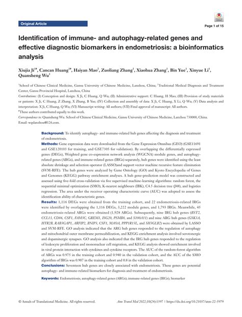 Pdf Identification Of Immune And Autophagy Related Genes And