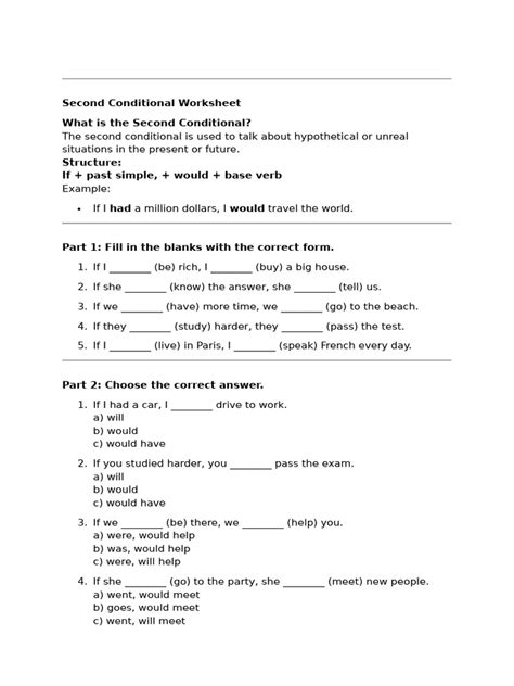 Second Conditional Worksheet Pdf