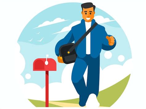 Premium Vector The Postman Delivers The Mail A Man In A Postmans Uniform Walks With A Bag Full