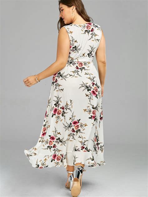 Plus Size Tiny Floral Overlap Flounced Flowy Beach Dress Dress Coat