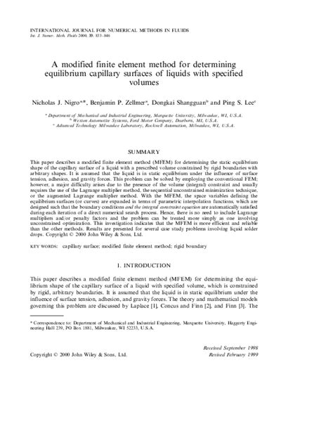 Pdf Modified Fem For Equilibrium Capillary Surfaces Of Liquids