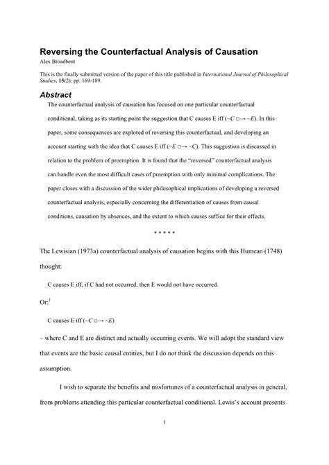 Pdf Reversing The Counterfactual Analysis Of Causation