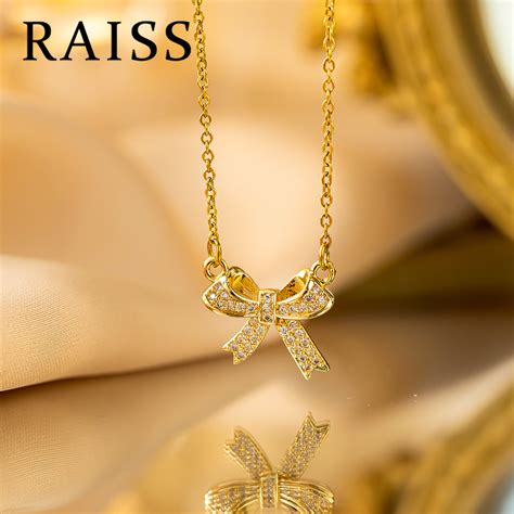 18k Gold Cubic Zirconia Bow Tie Necklace For Women Accessories