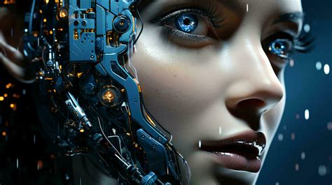 Connection Of Human Woman And Artificial Intelligence Robot The Concept Of Merging A Person And