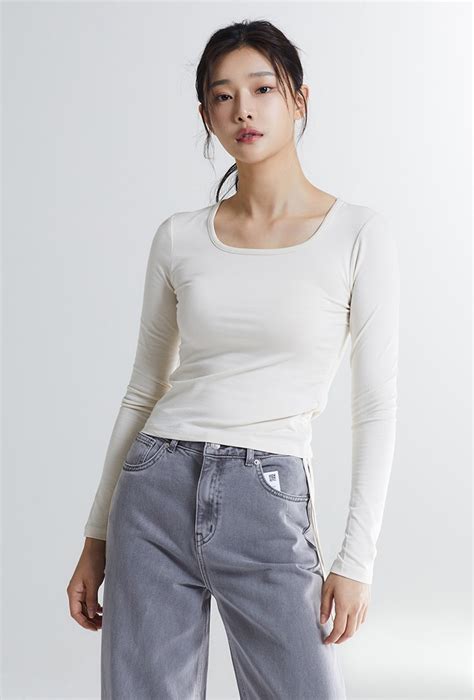 스파오 Qr 셔링 세미크롭 긴팔티splwd49g91 위시버킷