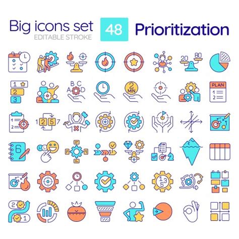 Prioritization Linear Icons Set Royalty Free Vector Image