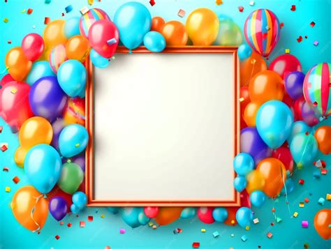 Marco De Tema De Cumpleaños Con Globos De Colores Y Confeti Foto Premium