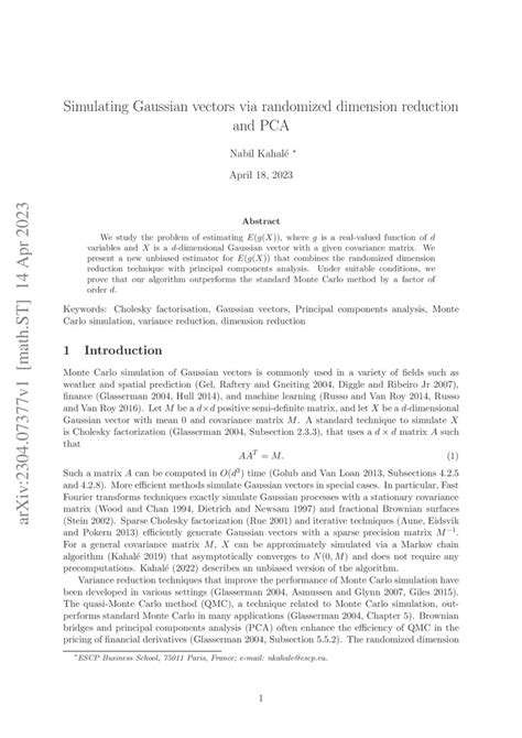 Simulating Gaussian Vectors Via Randomized Dimension Reduction And Pca