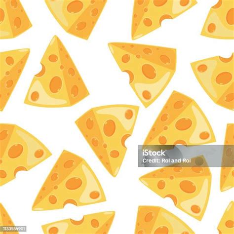 Cheese Slice Vector Seamless Pattern On A White Background For