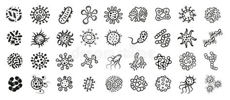 Bacteria And Virus Line Icons Set Microorganisms Germs Infection Outline Doodle Set Stock
