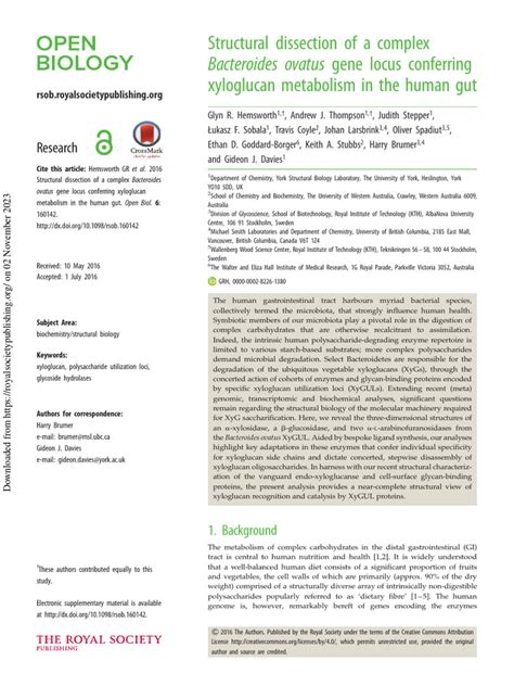Hemsworth Et Al 2016 Structural Dissection Of A Complex Bacteroides Ovatus Gene Locus Conferring