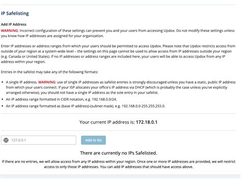 How To Setting Up Ip Safelisting Updox Knowledge Base