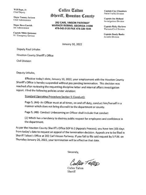 Letter From Houston County Sheriff To Deputy Pdf