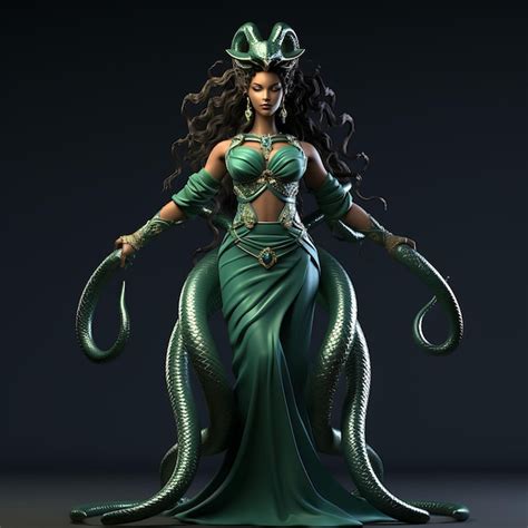 Premium Photo 3d Character Female Naga Serpentine Emerald Green
