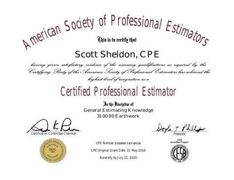 Certified Construction Estimator Certification Jrye