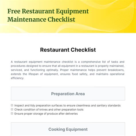 Free Restaurant Equipment Maintenance Checklist Template To Edit Online