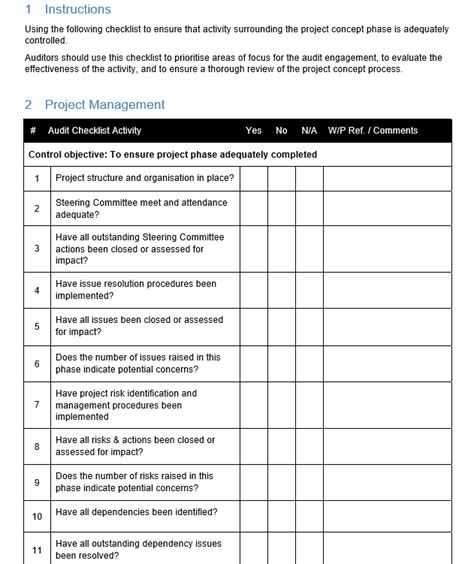 Audit Checklist For Project Concept Phase GRCReady