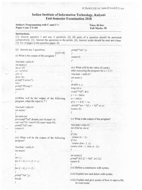 Cs 101 Programming With C 1st Sem 2018 Pdf Computer Engineering Computer Science