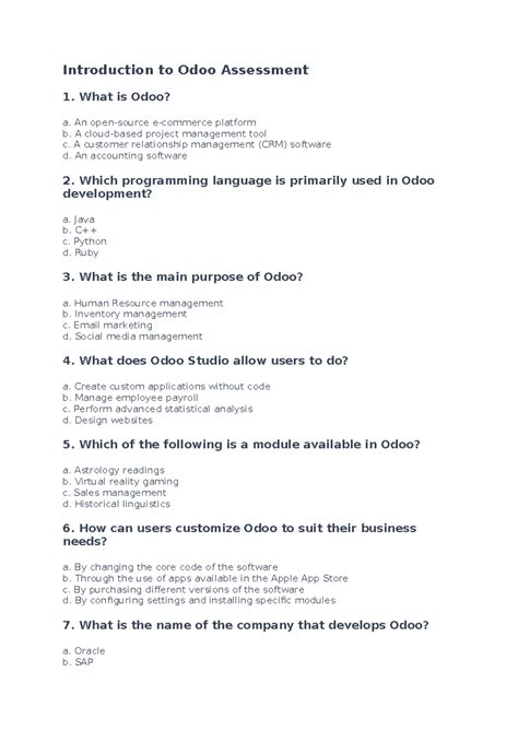 Introduction To Odoo Assessment What Is Odoo A An Open Source E