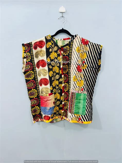 Vintage Sari Kantha Jacket Handmade Quilted Cotton Short Coat For