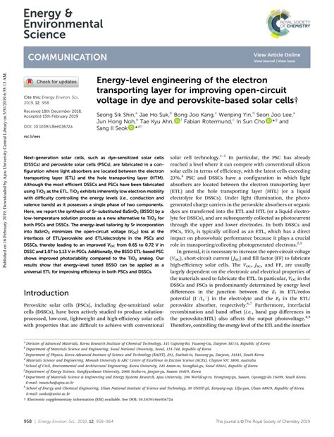 Pdf Energy Level Engineering Of The Electron Transporting Layer For Improving Open Circuit