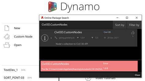 Download Package Error Civil 3d Dynamo