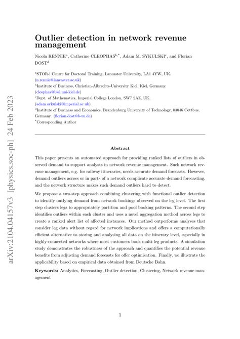 Pdf Outlier Detection In Network Revenue Management
