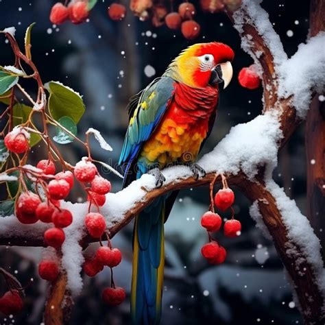 Close Up Of Parrot Sitting On Branch Generated By Ai Tool Stock Illustration Illustration Of