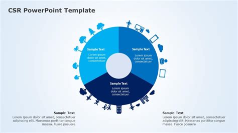 Blue Circular CSR Strategy Diagram With Icon Highlights Presentation Template