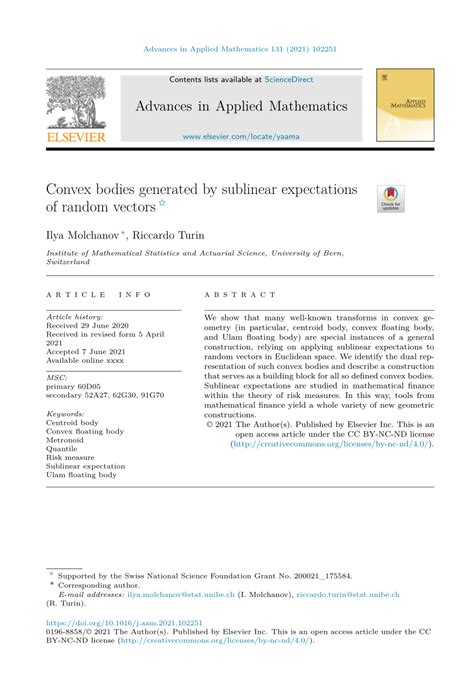 Pdf Convex Bodies Generated By Sublinear Expectations Of Random Vectors