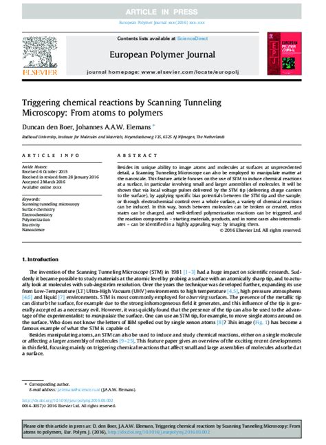 Pdf Triggering Chemical Reactions By Scanning Tunneling Microscopy From Atoms To Polymers