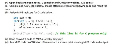 Solved B Assign Mips Registers For C Code Below C Hand