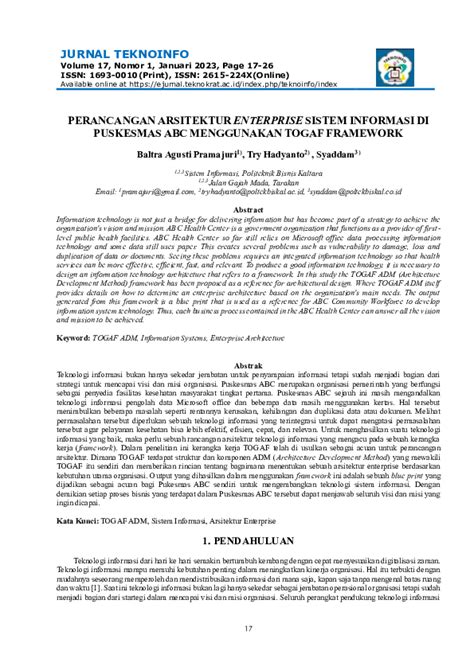 Pdf Perancangan Arsitektur Enterprise Sistem Informasi Di Puskesmas Abc Menggunakan Togaf