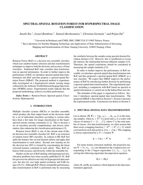 Pdf Spectral Spatial Rotation Forest For Hyperspectral Image Classification