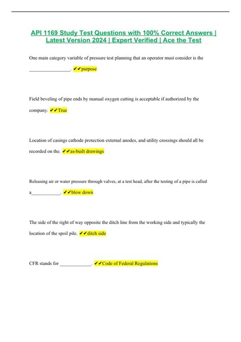 API Study Test Questions With Correct Answers Latest