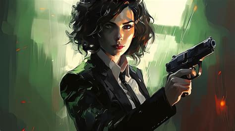 A Drawing Of A Woman With A Gun In Her Hand Premium Ai Generated Image