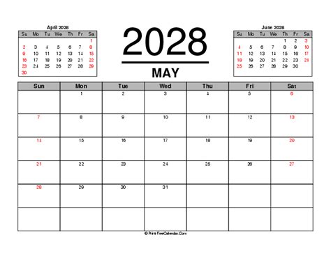 Download May 2028 Calendar Previous Next Month Sunday Start Pdf Word