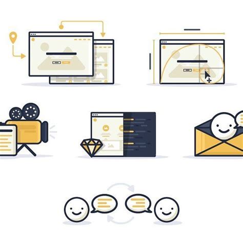 different types of webpages with icons and symbols