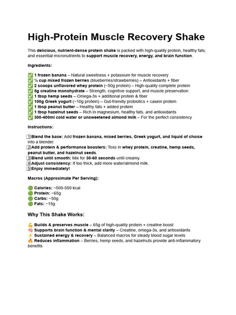 High Protein Muscle Recovery Shake Pdf