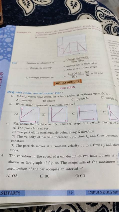 Which Graph Represents A Uniform Motion 3 Fig Shows The Displacement