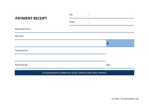 Payment Receipt Template Excel