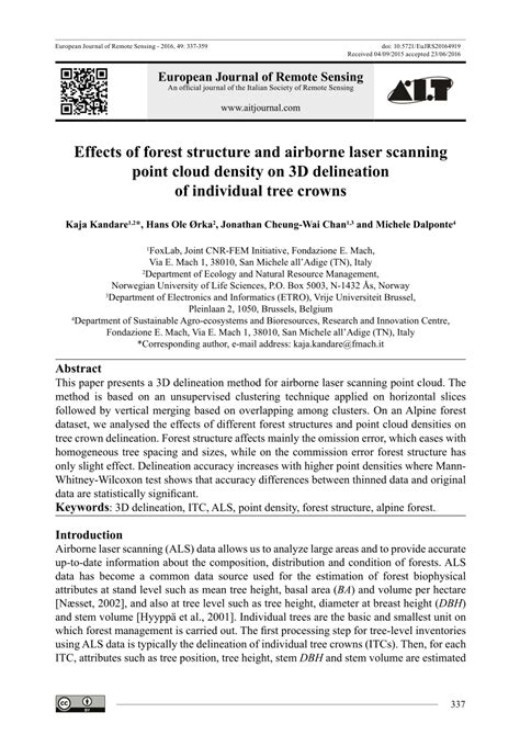 Pdf Effects Of Forest Structure And Airborne Laser Scanning Point Cloud Density On 3d