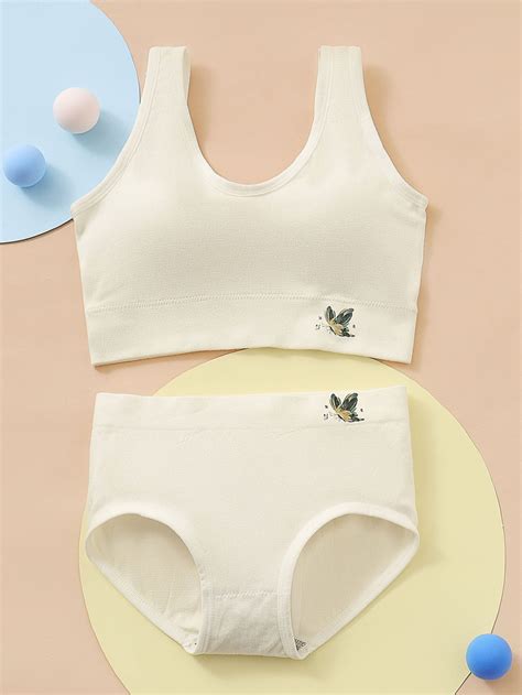 Tween Girl Butterfly Print Bra And Panty Set Shein Uk