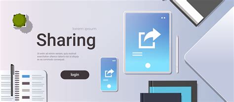 Data Share Online Internet Sharing Network Top Angle View Workplace Desktop With Tablet Pc And